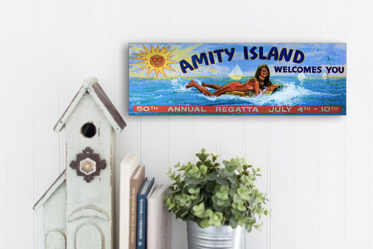 Jaws - Amity Island Welcomes You Billboard 15"x5" Sign ...